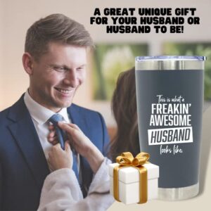 Funny Gift for Husband from Wife - Awesome Husband Tumbler Coffee Mug - Great Travel Cup Gifts for Husbands from Wives, Birthday Presents for Him