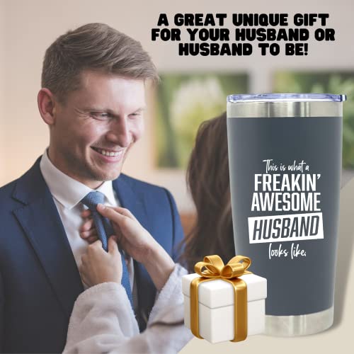 Funny Gift for Husband from Wife - Awesome Husband Tumbler Coffee Mug - Great Travel Cup Gifts for Husbands from Wives, Birthday Presents for Him