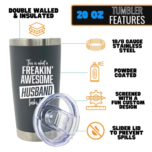 Funny Gift for Husband from Wife - Awesome Husband Tumbler Coffee Mug - Great Travel Cup Gifts for Husbands from Wives, Birthday Presents for Him