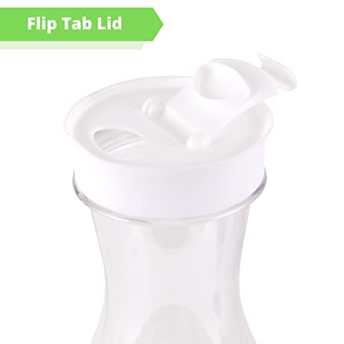 Party Bargains 34 Oz. Water Carafe with Flip Tab Lids - [2 Pack] White Lid Premium Quality & Heavy Duty Square Base Carafe with Lids - Perfect for Milk, Water, Iced Tea, Juice, Cold Brew, Mimosa Bar