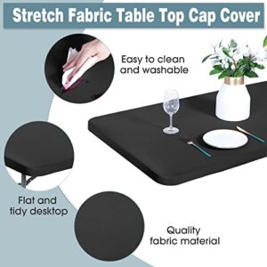 CHENGU Spandex Tablecloth Fitted Stretch Tablecloth Elastic Fitted Picnic Table Cover Washable Folding Table Cover Rectangle Polyester Tablecloth for Picnic Party (Black, 6ft)