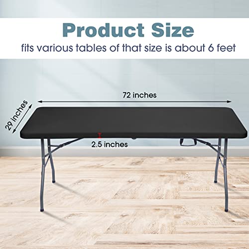 CHENGU Spandex Tablecloth Fitted Stretch Tablecloth Elastic Fitted Picnic Table Cover Washable Folding Table Cover Rectangle Polyester Tablecloth for Picnic Party (Black, 6ft)