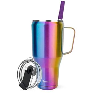 sursip 40 oz mug tumbler with screw lid - stainless steel vacuum insulated cup with straw and handle, keeps drinks cold up to 24 hours - sweat proof, leak proof, dishwasher safe, car holder (plating)