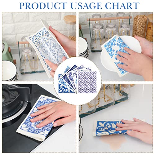 6 Pcs Swedish Kitchen Dish Cloths Kitchen Towels Reusable Sponge Cleaning Cloths Wipes Absorbent Dish Cloth Quick Drying Washable Decorative Tea Towels No Odor Bar Hand Towel (Blue Plaid)