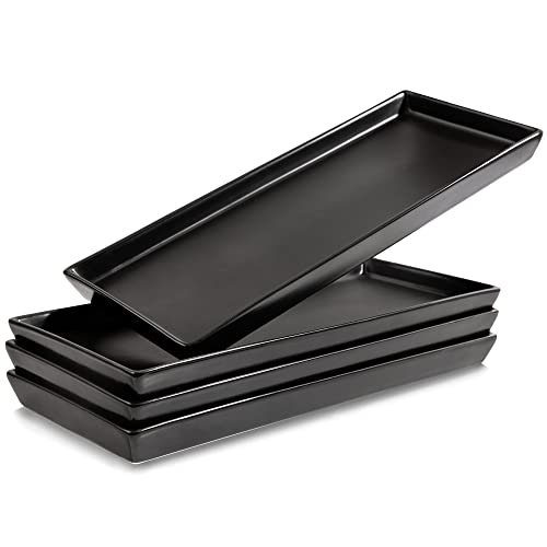 Home Beets Matte Black Ceramic Serving Platters (14 x 6 Inch Rectangle Plates) Serving Dishes for Entertaining, Food, Appetizers, Desserts, Cheese Board, Charcuterie, Sushi - Set of 4 Party Trays