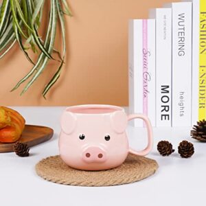 ToCooTo Pig Coffee Mug 14 oz Ceramic Novelty Coffee Mug 3D Porcelain Tea Mug for Women Christmas Housewarming Holiday Birthday Gifts for Women Mom Kids Teacher and Best Friend Pink