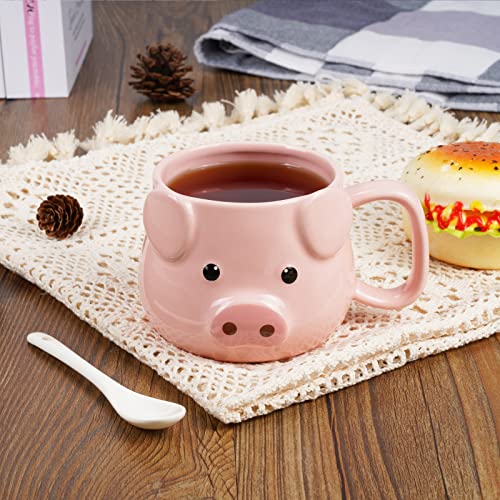 ToCooTo Pig Coffee Mug 14 oz Ceramic Novelty Coffee Mug 3D Porcelain Tea Mug for Women Christmas Housewarming Holiday Birthday Gifts for Women Mom Kids Teacher and Best Friend Pink