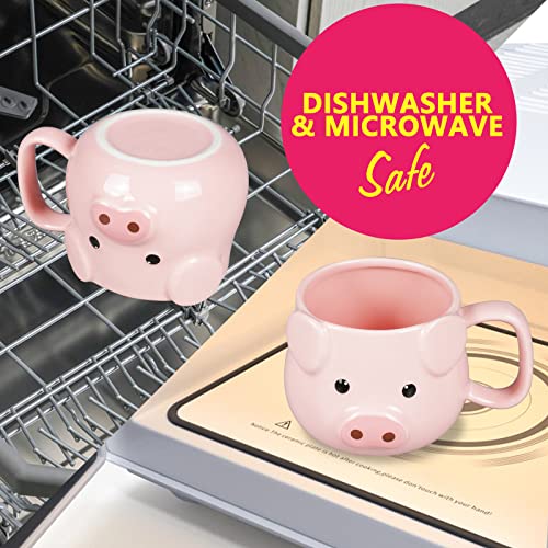 ToCooTo Pig Coffee Mug 14 oz Ceramic Novelty Coffee Mug 3D Porcelain Tea Mug for Women Christmas Housewarming Holiday Birthday Gifts for Women Mom Kids Teacher and Best Friend Pink