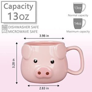 ToCooTo Pig Coffee Mug 14 oz Ceramic Novelty Coffee Mug 3D Porcelain Tea Mug for Women Christmas Housewarming Holiday Birthday Gifts for Women Mom Kids Teacher and Best Friend Pink