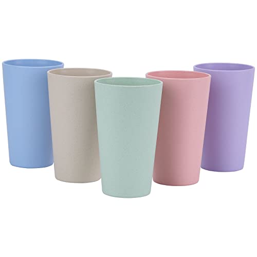 LuckyZone Wheat Straw Unbreakable Cup | 20 oz Reusable Water Drinking Glasses Sets of 5 | Lightweight Stackable Tumbler for Kitchen Outdoor | Dishwasher Safe, BPA Free and Eco friendly (20 oz)