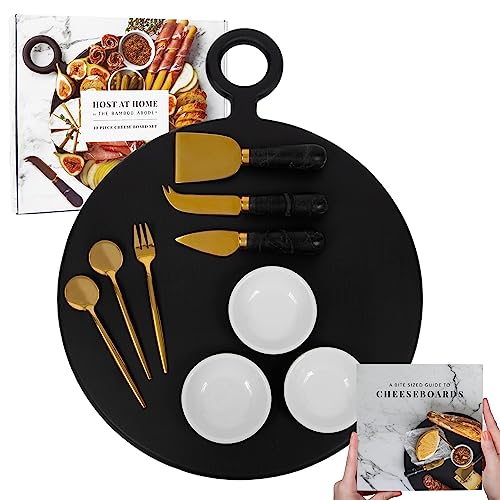 10 Piece Cheese and Charcuterie Board Set, Black, Host at Home by The Bamboo Abode, Cheese Tray with Charcuterie Accessories, Kitchen Gifts, House Warming Gift New Home