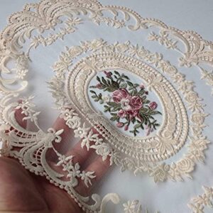 2Pack Retro Lace Placemats, French Crochet Doilies, Handmade Embroidered Table Mats, 12x16-in Beige Place Mats Cup Mat