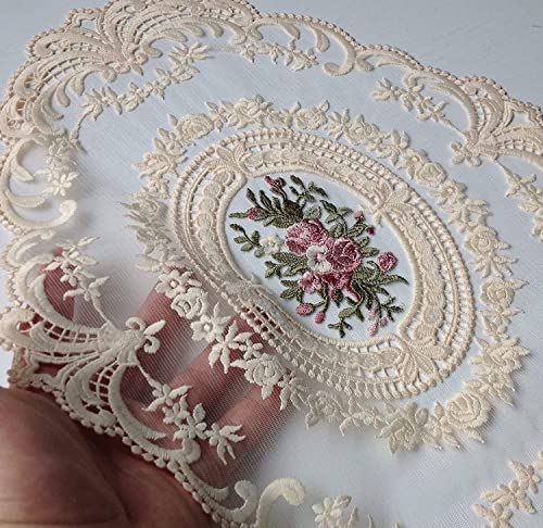 2Pack Retro Lace Placemats, French Crochet Doilies, Handmade Embroidered Table Mats, 12x16-in Beige Place Mats Cup Mat