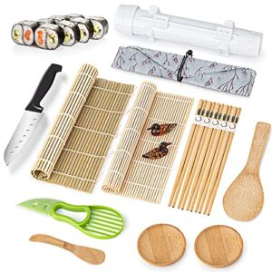 sushi making kit, sushi roller set, all in one sushi maker kit, with bamboo rolling mat, sushi bazooka, chopsticks holders, rice paddle, avocado slicer for beginners, kids, family, friends, home