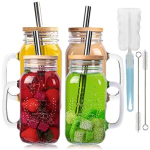 yirilan 4 pack 24oz mason jar cups, mason jars with handle, mason jar drinking glasses, mason jar with lid and straw, mason jar mugs