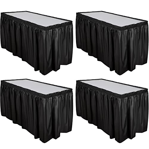 Breling 4 Pcs Black Plastic Table Skirt 29 Inches x 14 ft Disposable Table Skirt for Rectangle Table Tutu Table Skirt Plastic Tablecloth Wedding Shower Table Decor for Birthday Party Banquet