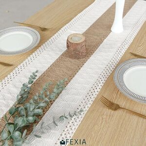 FEXIA Boho Table Runner for Home Decor 72 Inches Long Farmhouse Rustic Table Runner Cream & Brown Macrame Table Runner with Tassels for Boho Dining Bedroom Decor Rustic Bridal Shower (12x72 Inches)