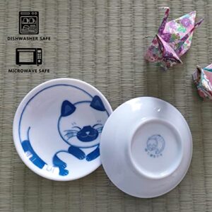 LOVE LOVE JAPAN Dessert Sushi Soy Sauce Salad Small Plate Set Ceramic Cats Design Set of 5 Made In Japan Sleeping Cat