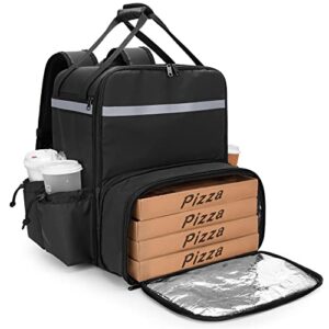 Trunab Expandable Food Delivery Backpack with 4 Cups Holder, 14” Pizza Delivery Bag with Support Boards, Insulated Delivery Bag with Reflective Strip for Bike Delivery, Uber Eats (Patent Design)