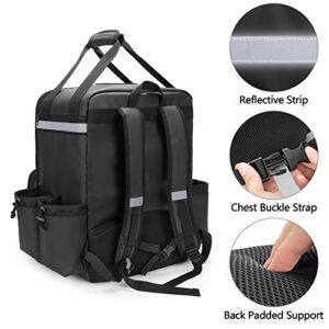 Trunab Expandable Food Delivery Backpack with 4 Cups Holder, 14” Pizza Delivery Bag with Support Boards, Insulated Delivery Bag with Reflective Strip for Bike Delivery, Uber Eats (Patent Design)