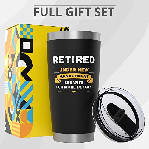 sourbear Retirement Gifts for Men – Retired Under New Management See Wife For Details - Retirement Party Decorations - Funny Retirement Gifts Ideas