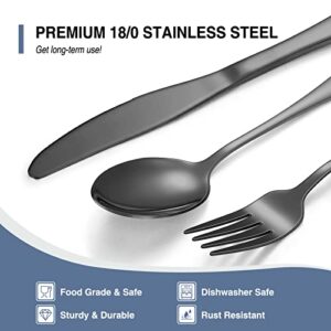 48-Piece Black Silverware Set with Steak Knives, AIVIKI Black Flatware Set for 8, Stainless Steel Cutlery Set, Tableware Utensils Includes Spoons Forks Knives for Home, Kitchen, Restaurant