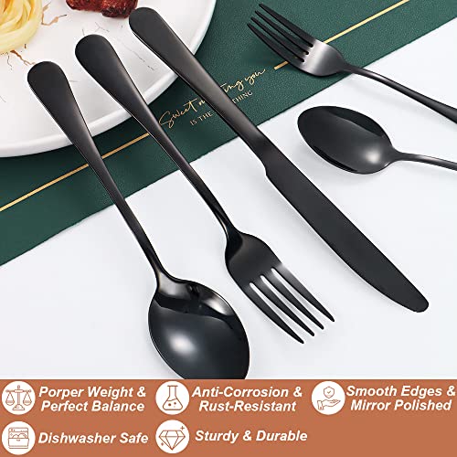 Lazycorner 30 Pcs Black Silverware Set for 6, Food Grade Stainless Steel Flatware Set Include Fork/Knife/Spoon, Mirror Polished Eating Utensils Sets, Durable Silverwear Cutlery Set, Dishwasher Safe