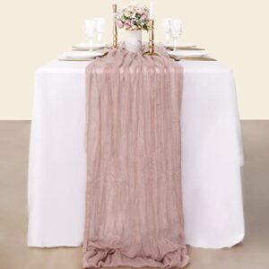 Socomi Cheesecloth Table Runner 10ft Gauze Boho Rustic Dusty Pink Cheese Cloth Table Runner for Wedding Bridal Shower Summer Decoration