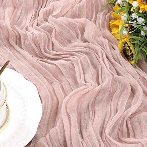 Socomi Cheesecloth Table Runner 10ft Gauze Boho Rustic Dusty Pink Cheese Cloth Table Runner for Wedding Bridal Shower Summer Decoration