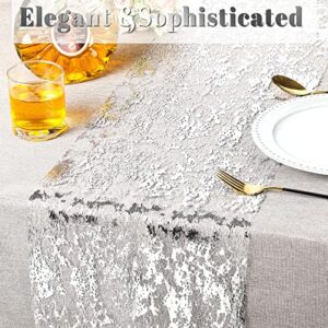 Metallic Table Runner Mesh Table Runners 11 Inch x 50 Feet Table Centerpieces for Party Bridal Party Decorations Wedding Table Decorations Thin Bridal Shower (Silver, 1 Pieces)