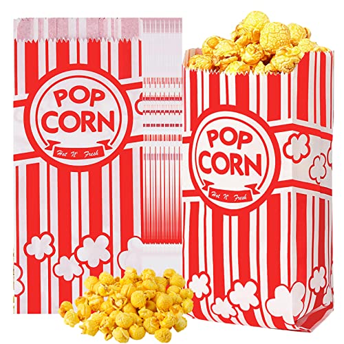 600 Pieces Paper Popcorn Bags 1 OZ - Paper Popcorn Container Concession Stand Supplies Movie Party Supplies Popcorn Holder for Popcorn Machine - RED and White