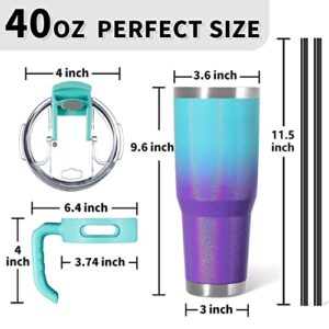 Zibtes 40oz Insulated Tumbler With Lid and Straws, Stainless Steel Double Vacuum Coffee Tumbler With Handle, Glitter Travel Cup for Home, Office, Party (Deep Fear 1 pack)