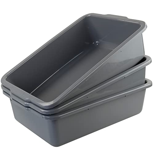 Easymanie 3-Pack Extra Large Bus Tub, 32 L Plastic Bus Tote Bin, Grey