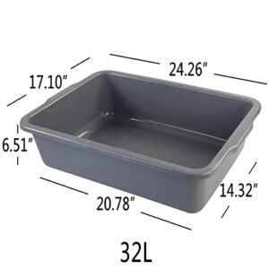 Easymanie 3-Pack Extra Large Bus Tub, 32 L Plastic Bus Tote Bin, Grey