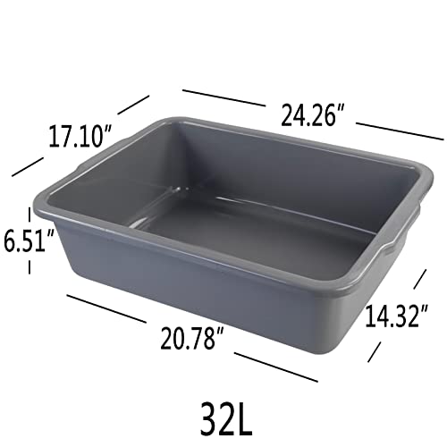 Easymanie 3-Pack Extra Large Bus Tub, 32 L Plastic Bus Tote Bin, Grey