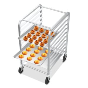 vingli 10-tier full/half sheet pan rack, aluminum bakery rack, speed rack, bakers rack with lockable wheels for home commercial kitchen, restaurant, cafeteria, dessert shop, 20" w x 26" d x 38" h