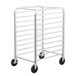 VINGLI 10-Tier Full/Half Sheet Pan Rack, Aluminum Bakery Rack, Speed Rack, Bakers Rack with Lockable Wheels for Home Commercial Kitchen, Restaurant, Cafeteria, Dessert Shop, 20" W x 26" D x 38" H