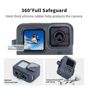 SEASKY 6 in 1 Protective Kit Accessories for Gopro Hero 11/10/9 Black Action Camera Silicone Shell Case Housing+3Pcs Glass Screen Protector+Directly Chargeable Side Cover+Lens Cover Cap+Lanyard