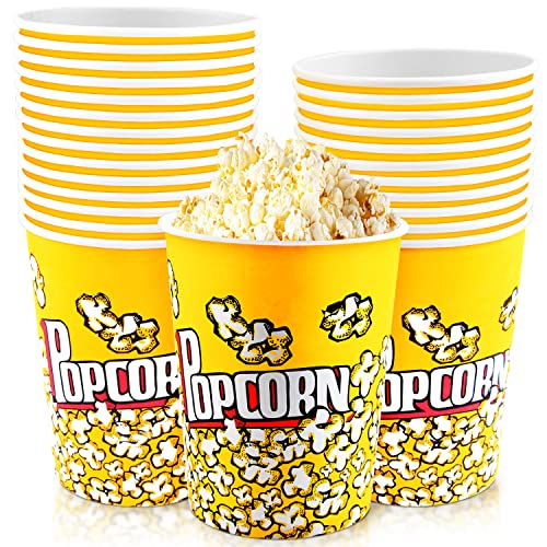 WYOMER 25 Pack 32oz Paper Popcorn Boxes Popcorn Containers Popcorn Buckets Disposable Pop Corn Tubs for Party and Movie