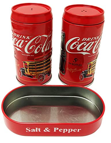 The Tin Box Company Coca Cola Salt and Pepper Set with Holder, Red (776817-12)