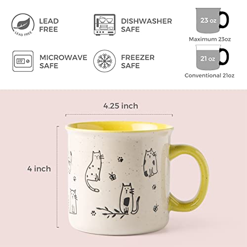 AmorArc 22 OZ Large Ceramic Coffee Mugs Set of 2, Modern Design Oversized Mugs With Big Handle for Men Women Dad Mom, Big Mug With Textured Dogs Cats Patterns for Office & Home -Microwave Safe, 2 Pcs