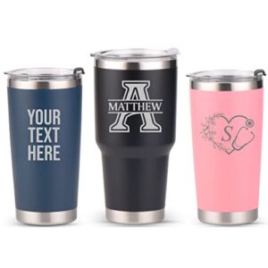 custom laser engraved insulated 20oz & 30oz tumblers w/splash proof lid - personalized gifts (30oz tumbler, black)