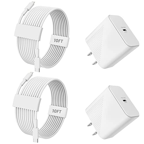 10FT iPhone 14 13 12 Fast Charger - [Apple MFi Certified] - 2-Pack 20W USB C Wall Charger Block with 2X Long Type-C to Lightning Cable for iPhone 14 Pro Max/14 Pro/13 Pro Max/13 Pro/12 Mini/11/X,iPad