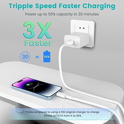 10FT iPhone 14 13 12 Fast Charger - [Apple MFi Certified] - 2-Pack 20W USB C Wall Charger Block with 2X Long Type-C to Lightning Cable for iPhone 14 Pro Max/14 Pro/13 Pro Max/13 Pro/12 Mini/11/X,iPad