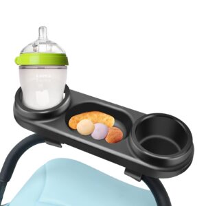 Piosoo Stroller Snack Tray with Cup Holder, Universal Stroller Snack Attachment, Upgraded Removable Non-Slip Grip Clip for Stroller Bar, Large Capacity