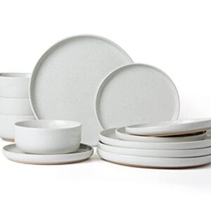 Famiware Plates and Bowls Set, 12 Pieces Dinnerware Sets, Dishes Set for 4, White