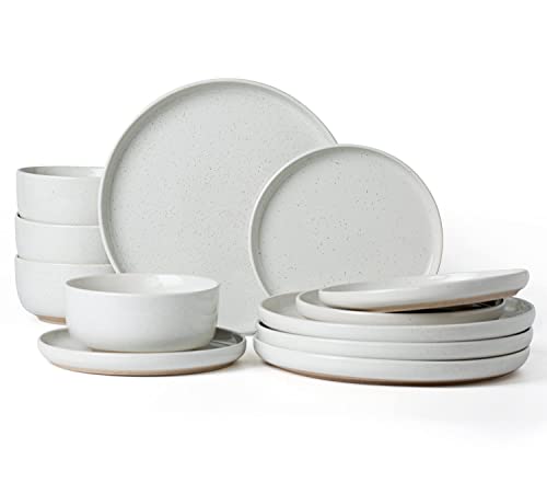 Famiware Plates and Bowls Set, 12 Pieces Dinnerware Sets, Dishes Set for 4, White