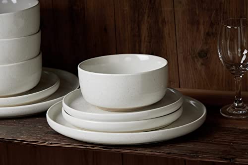 Famiware Plates and Bowls Set, 12 Pieces Dinnerware Sets, Dishes Set for 4, White