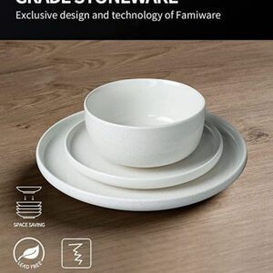 Famiware Plates and Bowls Set, 12 Pieces Dinnerware Sets, Dishes Set for 4, White