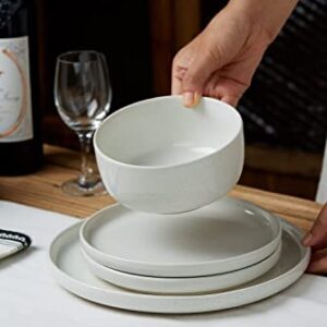 Famiware Plates and Bowls Set, 12 Pieces Dinnerware Sets, Dishes Set for 4, White